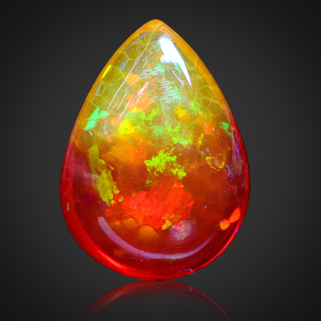 10.45 Crt Natural Fire Red and Orange Ethiopian Opal Pear Shape Gemstone, Gift Stone, October ...