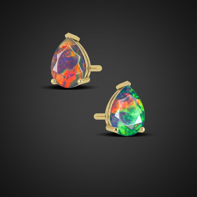 Natural Black Multi Fire Opal Stud Earrings, Pear Opal Earrings ...