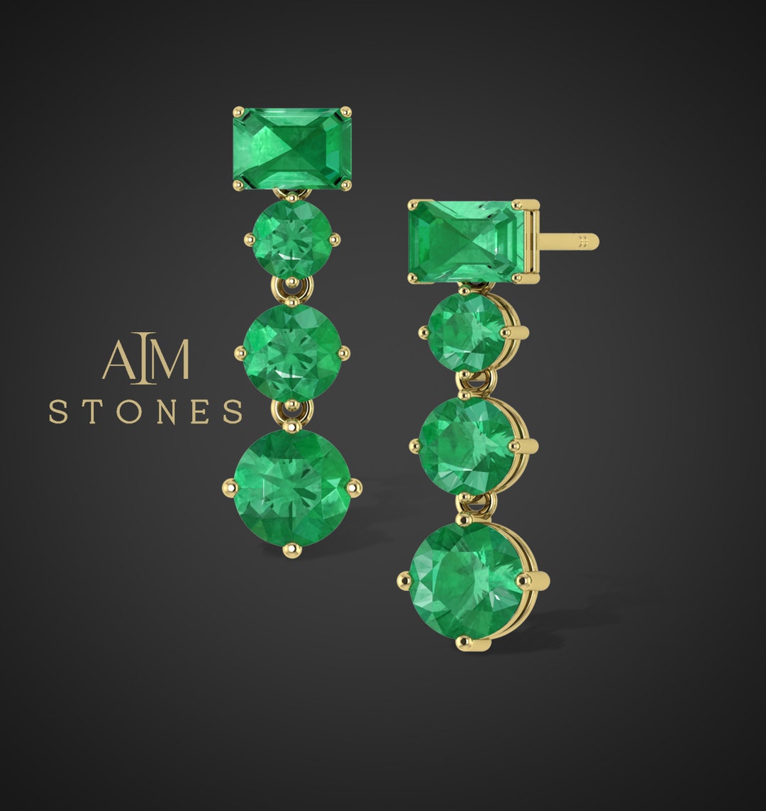 Four Emerald Stud Earrings, Gorgeous 925 Sterling Silver Earrings, Rare ...