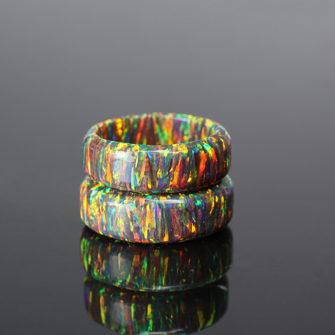 AAA Black Opal Band Ring, Gemstone Ring, October Birthstone Ring, Fire ...