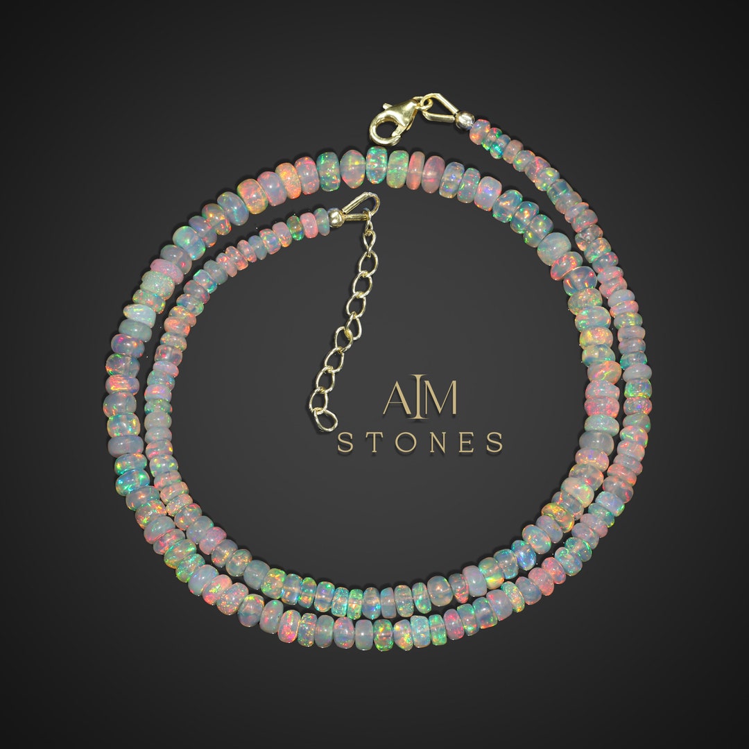 Natural Ethiopian Opal Beads Necklace, Rondelle Beaded Necklace, Fire ...
