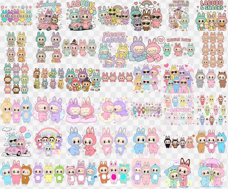 Labubu PNG-clipartbundel | Kawaii schattige digitale stickers | Chibi ...