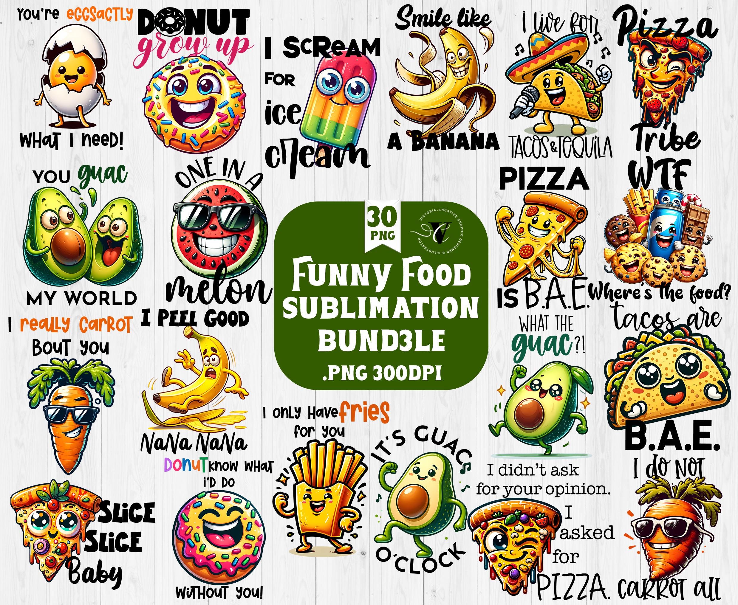 Funny Food Theme Pun Clipart Bundle | Punny Food PNG Set | Kawaii ...