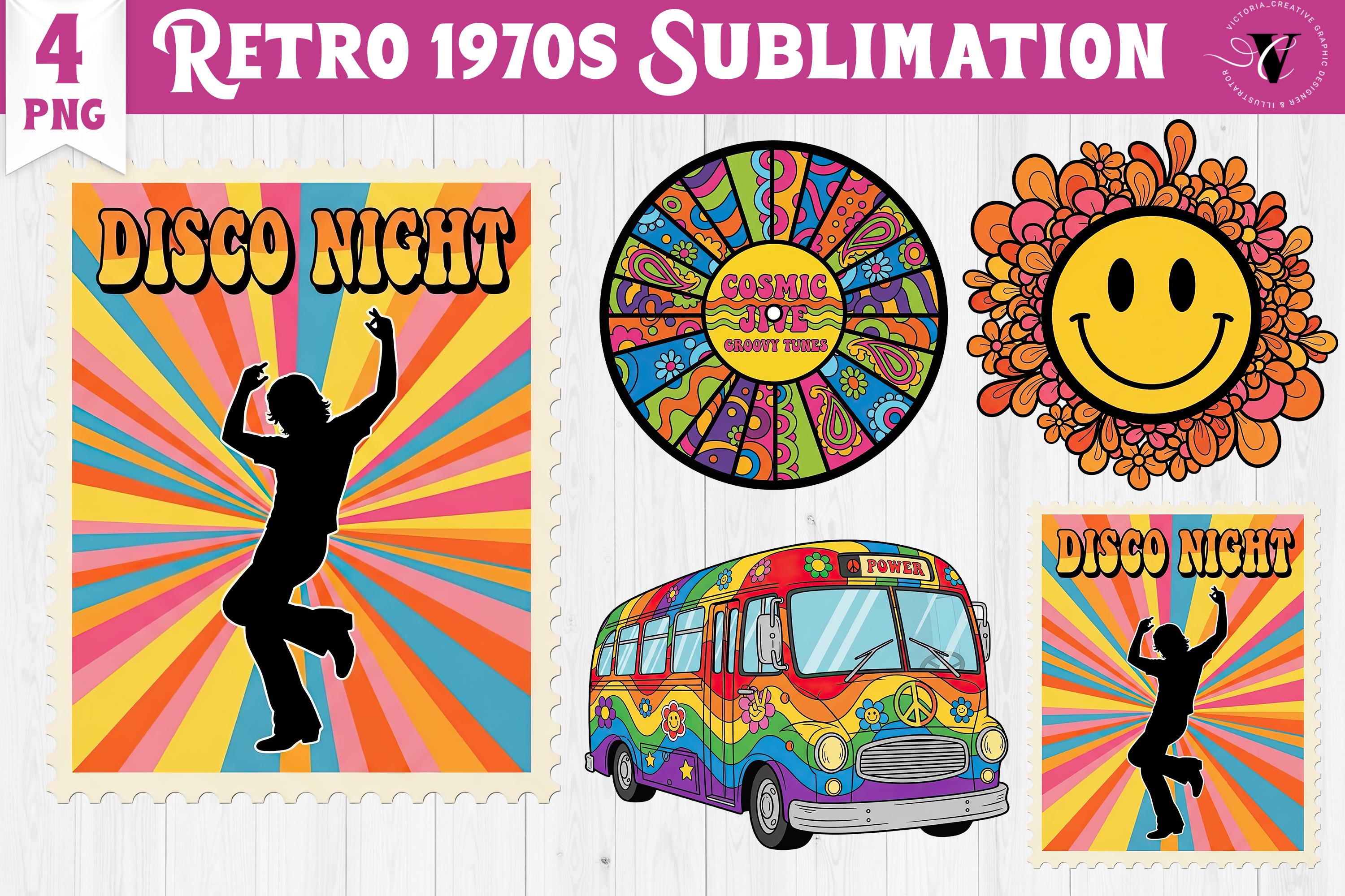 1970s Vibe Clipart Bundle | 65 PNG Retro Hippie & Disco Graphics | 300 ...