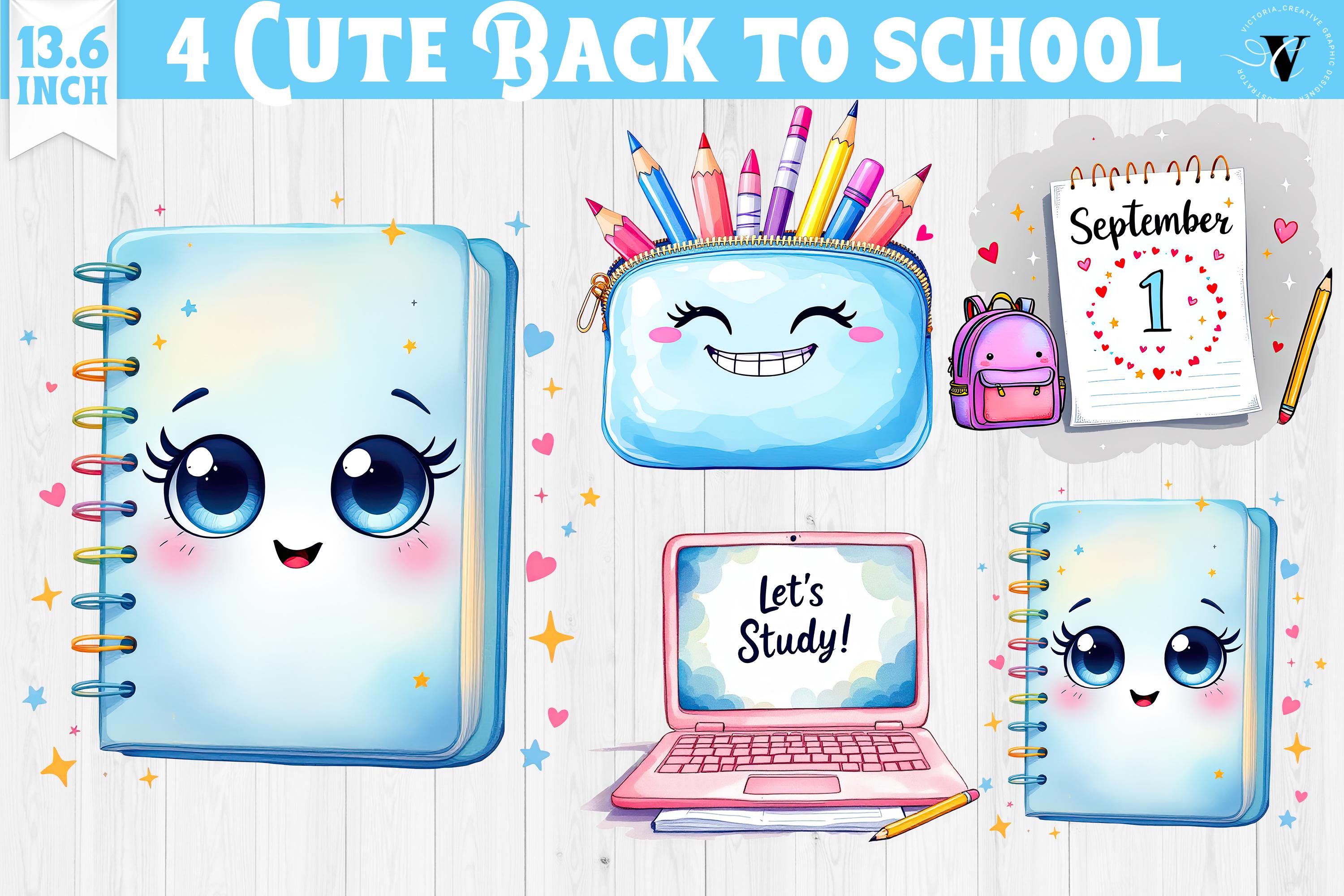 Cute Back to School Clipart Bundle | 34 PNG Kawaii School Supplies ...