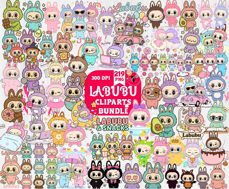 Mega Labubu Clipart Bundle | Kawaii Christmas, Holiday Pngs | Cute ...