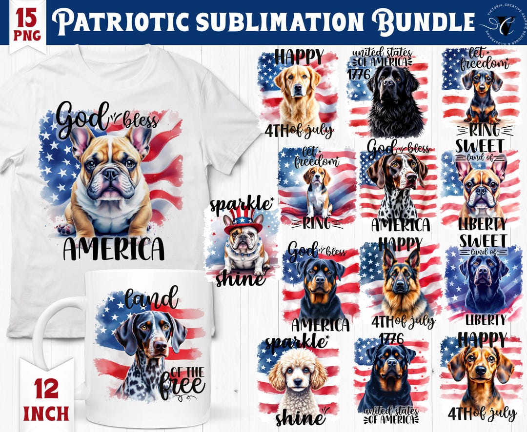 4th of July Dog Sublimation PNG Bundle | USA Patriotic Pet Designs ...