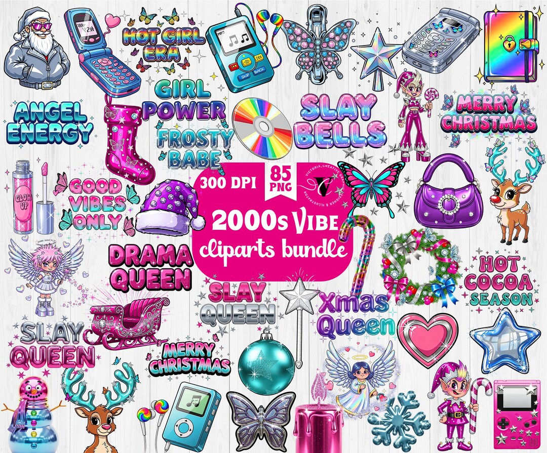 2000s Vibe Christmas Clipart Bundle | Y2K Aesthetic PNG Set | Cute ...