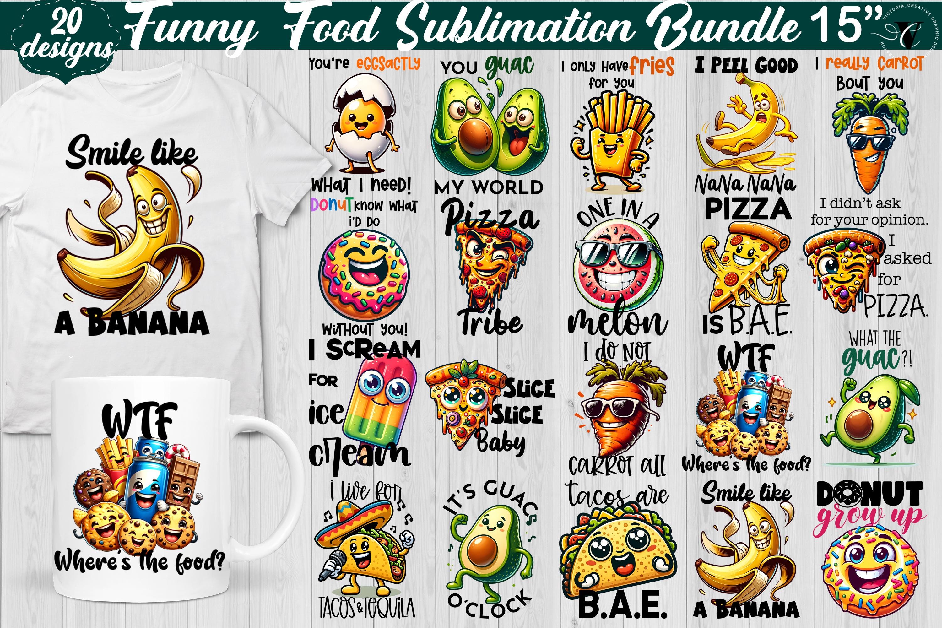 Funny Food Theme Pun Clipart Bundle | Punny Food PNG Set | Kawaii ...