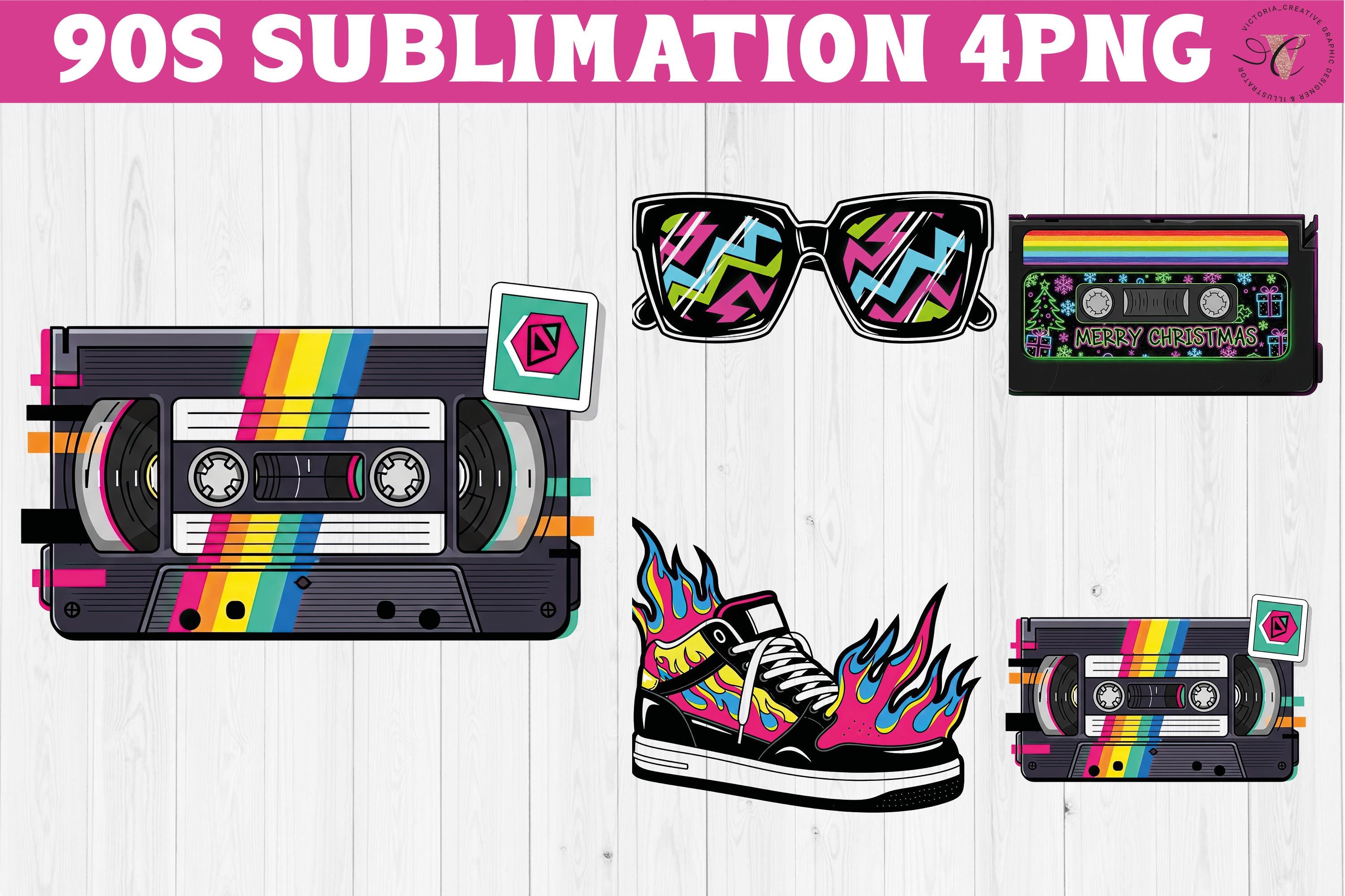 Retro 1990s Christmas Sublimation Clipart Bundle | 90 Vibrant PNG ...