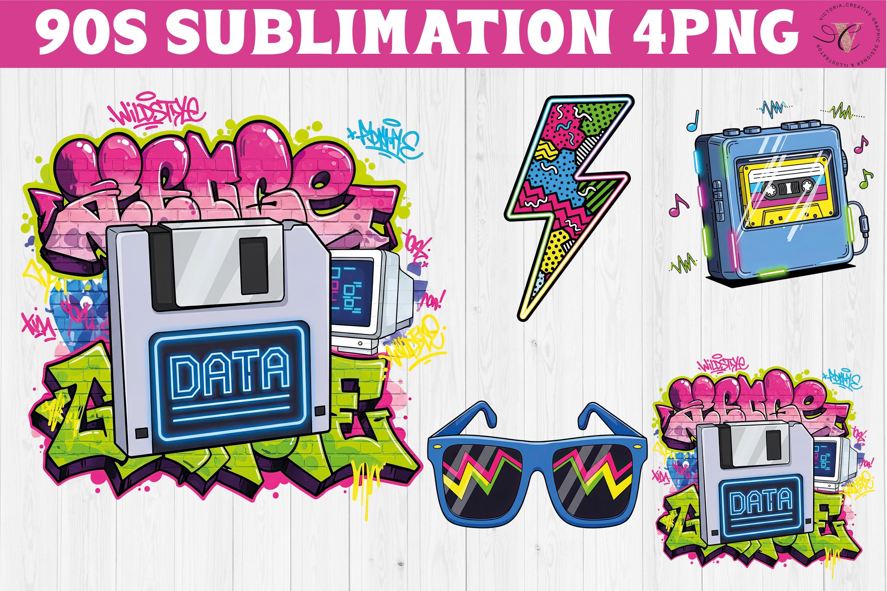 Retro 1990s Christmas Sublimation Clipart Bundle | 90 Vibrant PNG ...
