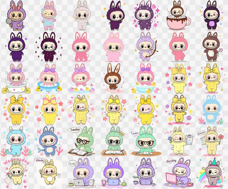 Labubu PNG-clipartbundel | Kawaii schattige digitale stickers | Chibi ...