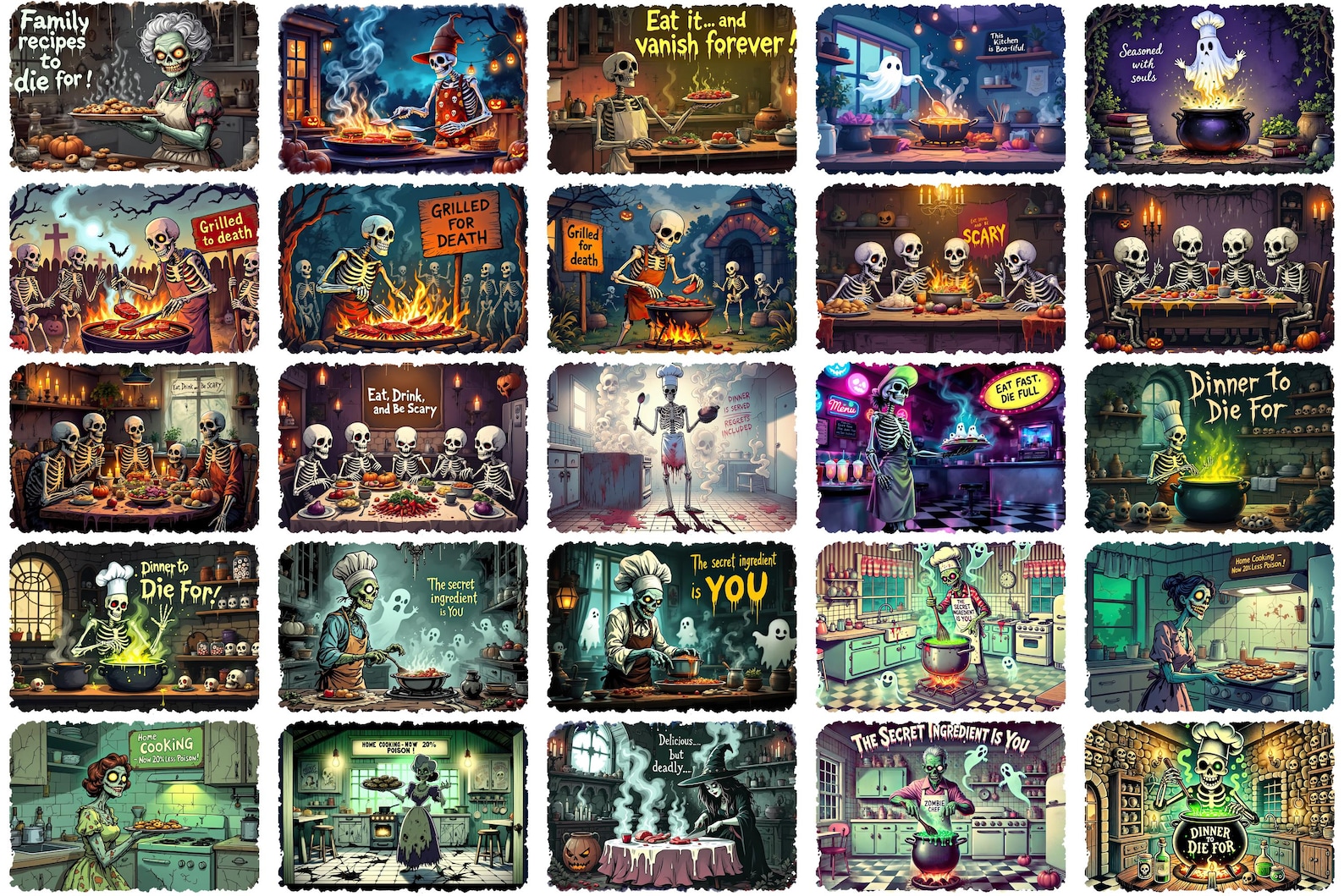 Halloween Skeleton Kitchen Cutting Board Bundle, 25 PNG Zombie Chef ...