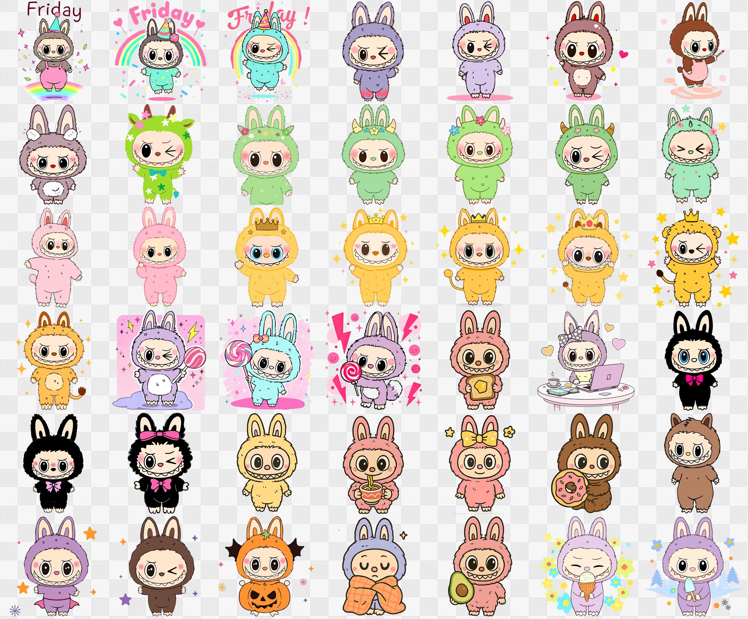 Labubu PNG Clipart Bundle | Kawaii Cute Digital Stickers | Chibi ...