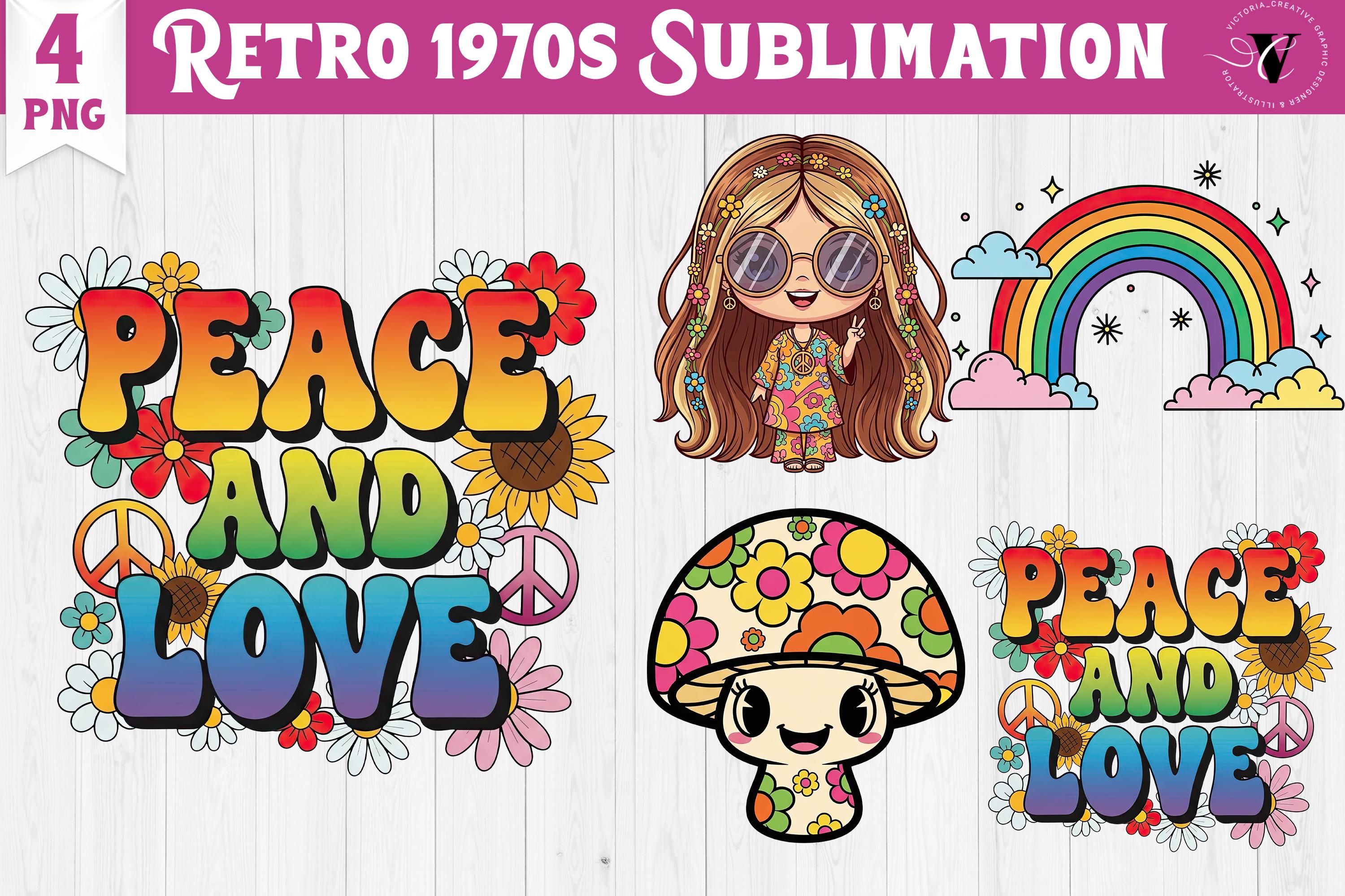 1970s Vibe Clipart Bundle | 65 PNG Retro Hippie & Disco Graphics | 300 ...