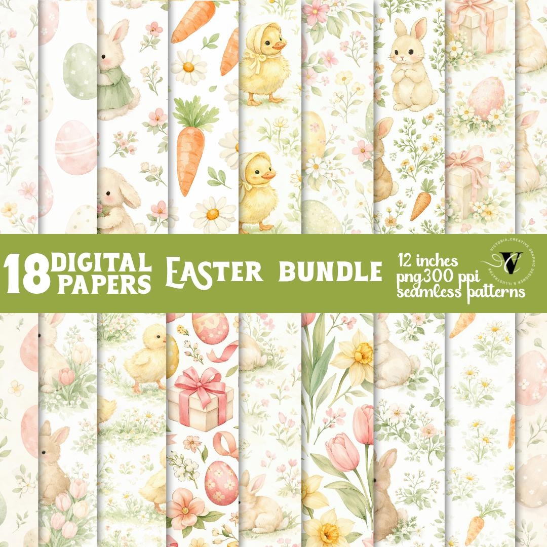 Easter Digital Paper Bundle | Seamless Watercolor Easter Patterns ...