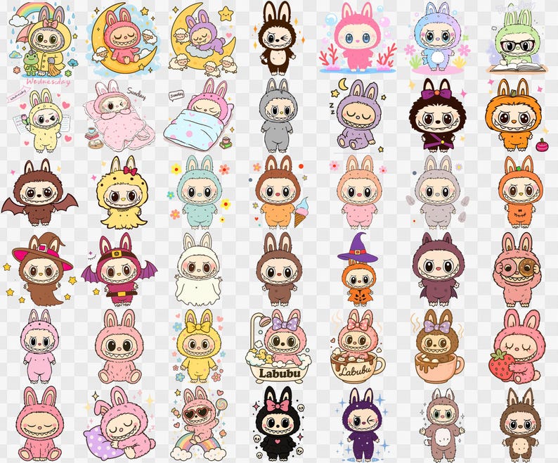 Labubu PNG Clipart Bundle | Kawaii Cute Digital Stickers | Chibi ...