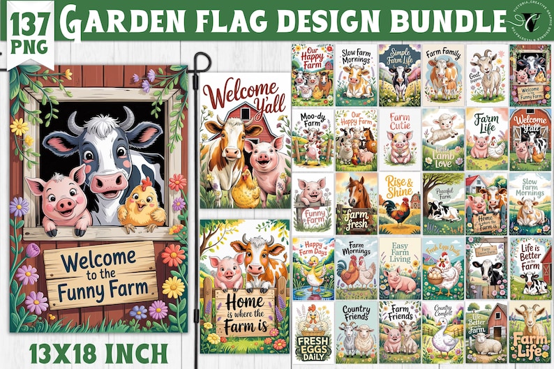 Funny Farm Garden Flag Bundle PNG | 137 Farmhouse Yard Flag Designs ...
