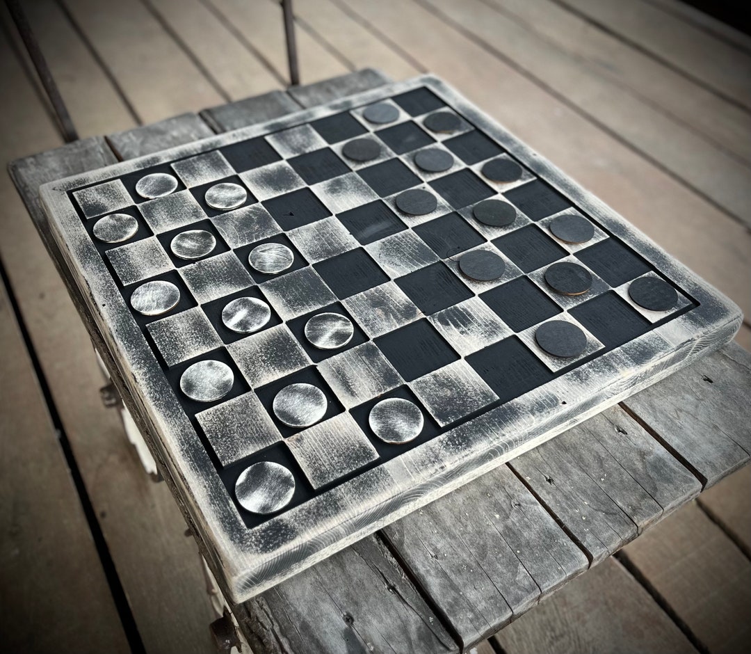 Wood Carved Checker Board Game Rustic Checker Board - Etsy