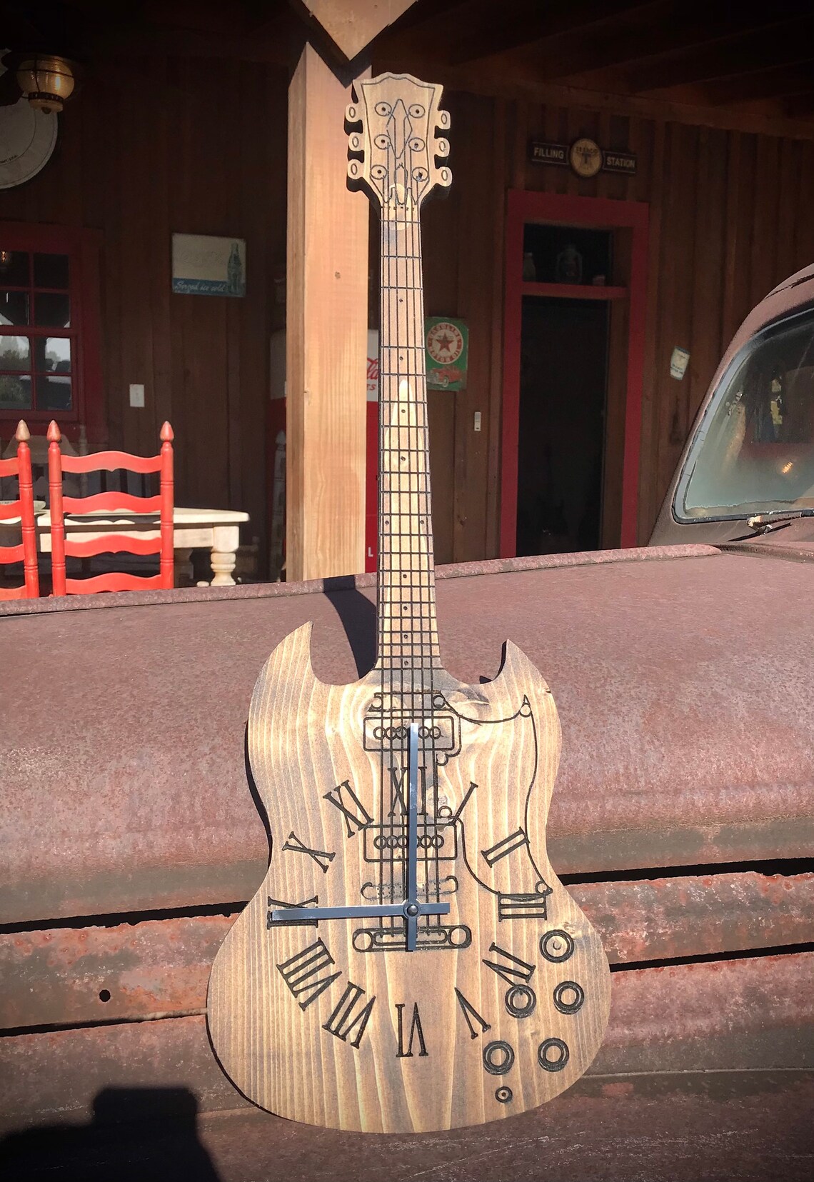 Sg Guitar Clock Wood Carved | Etsy