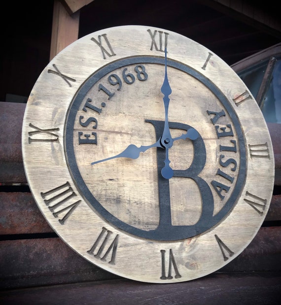 Wood Carved Monogram Personalized Clock - Etsy