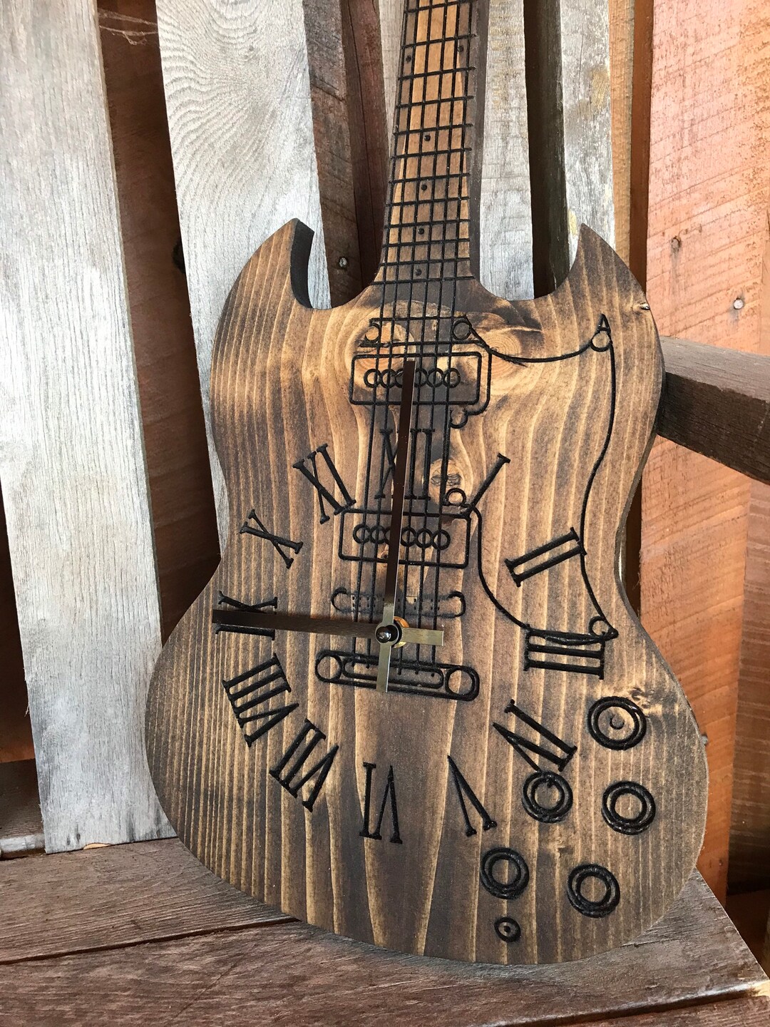 Sg Guitar Clock Wood Carved - Etsy