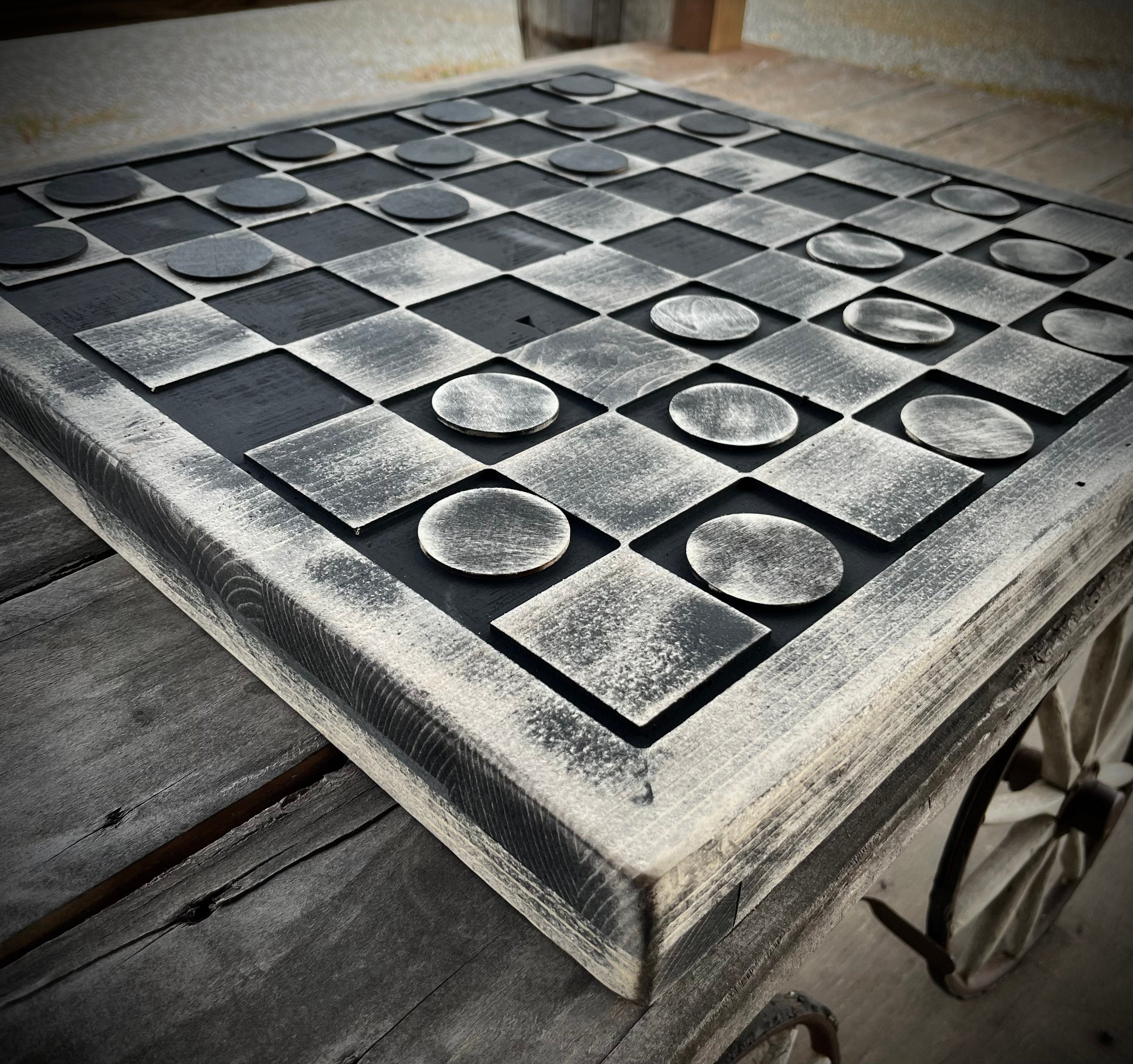 Wood Carved Checker Board Game: Rustic Distressed Decor - Etsy