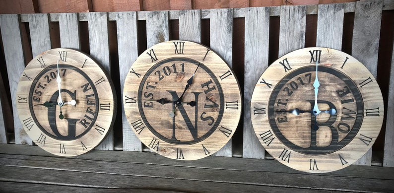 Wood Carved Monogram Personalized Clock - Etsy