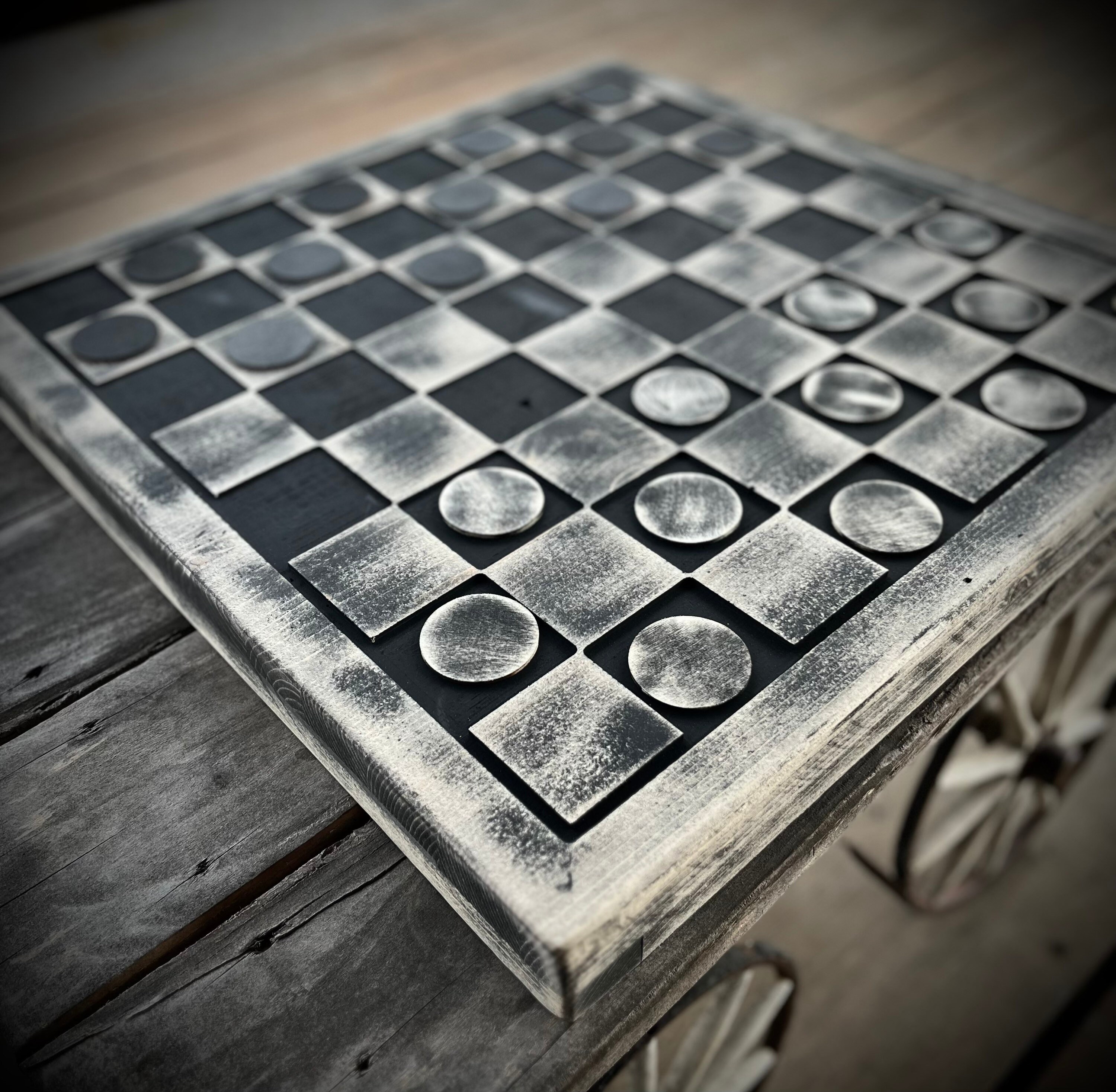 Wood Carved Checker Board Game: Rustic Distressed Decor - Etsy