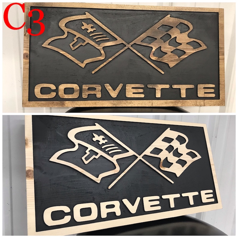 Wood carved corvette sign | Etsy