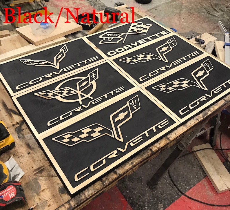 Wood carved corvette sign | Etsy