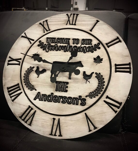 Wood Farmhouse Clock Custom Personalized Name | Etsy
