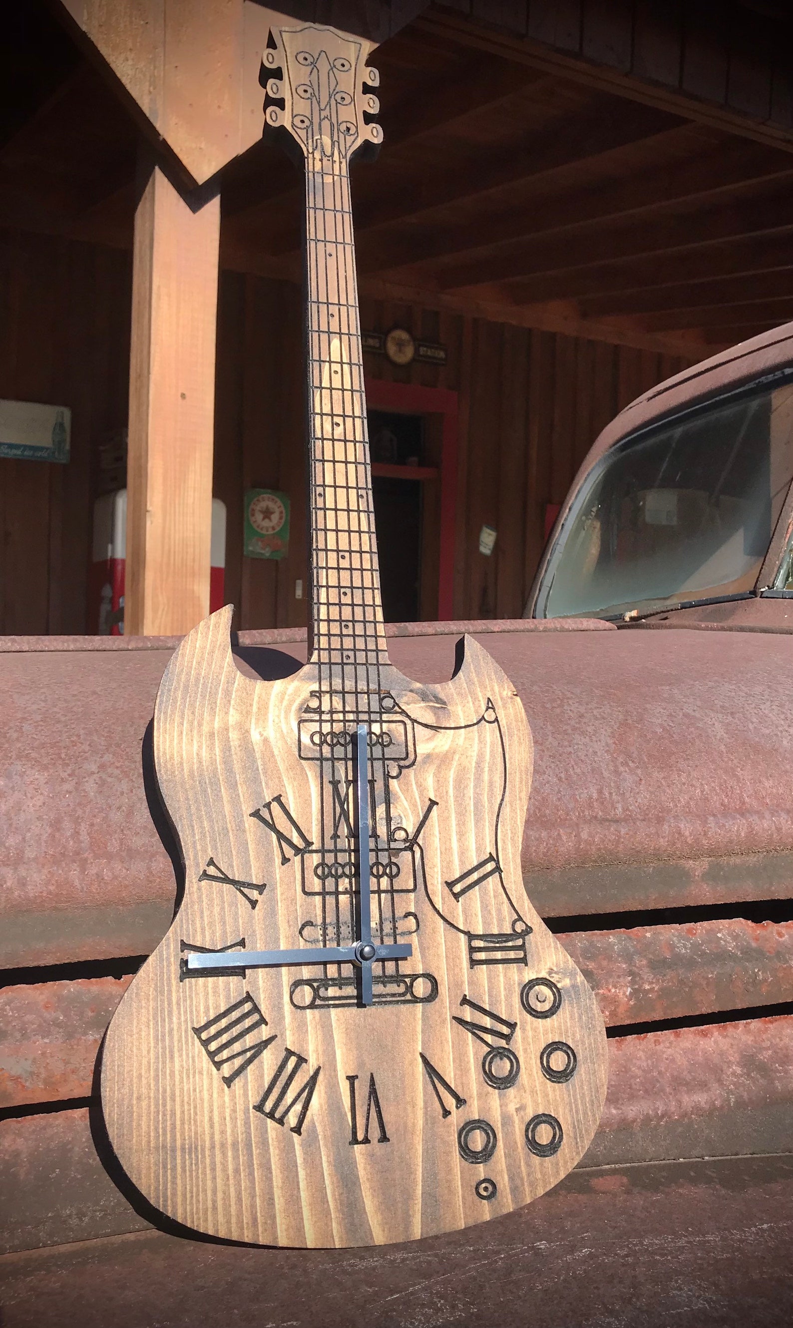 Sg Guitar Clock Wood Carved | Etsy