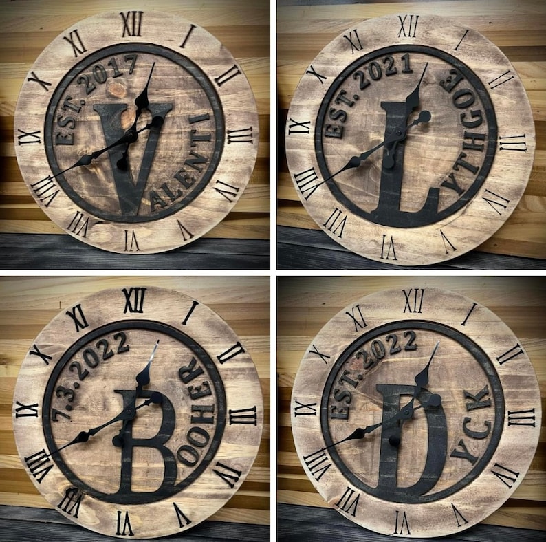 Wood Carved Monogram Personalized Clock - Etsy