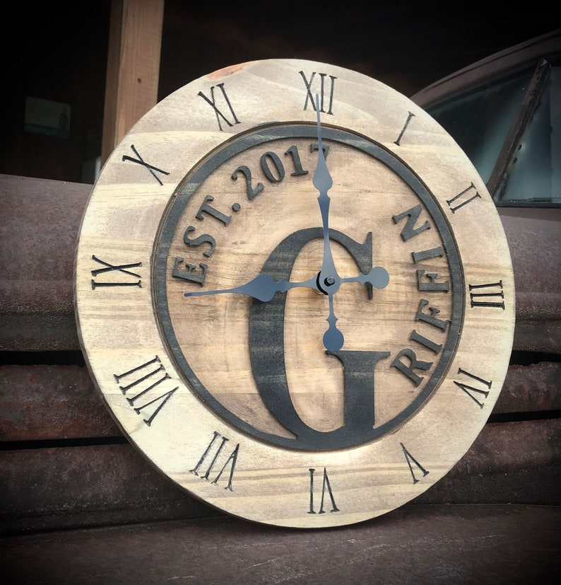 Wood Carved Monogram Personalized Clock - Etsy