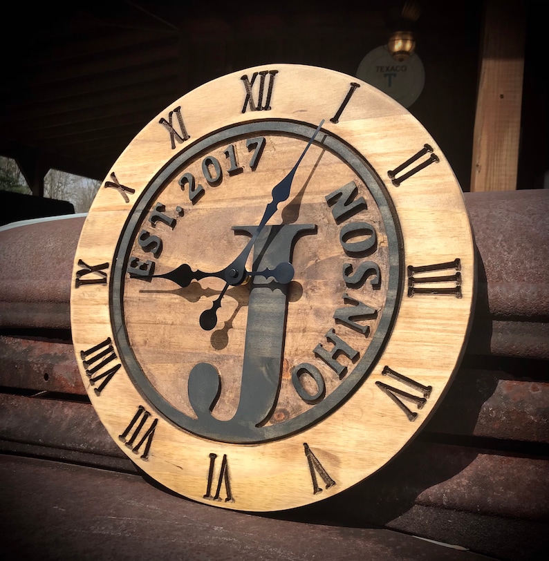 Wood Carved Monogram Personalized Clock - Etsy