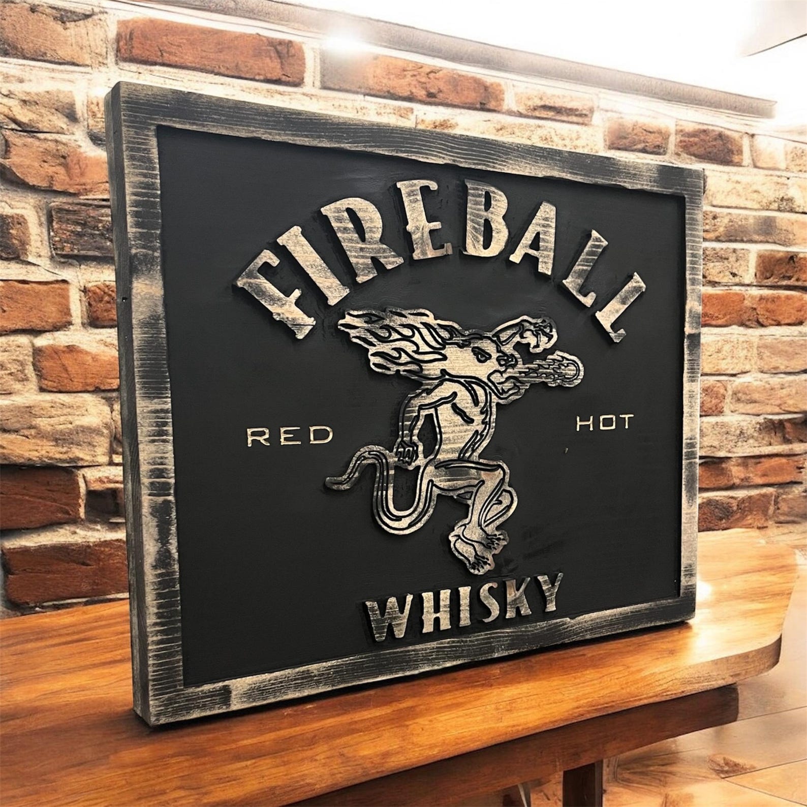 Fireball Whisky Wood Carved Sign Red Hot Cinnamon Whisky - Etsy