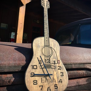 Guitar Clock Wood Carved Acoustic Guitar Clock - Etsy