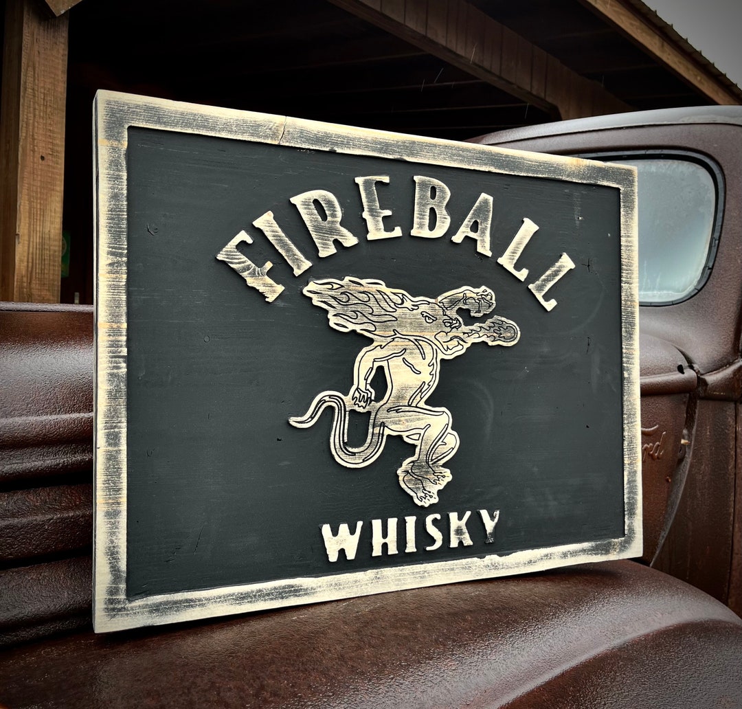 Fireball Whisky Wood Carved Sign Red Hot Cinnamon Whisky - Etsy