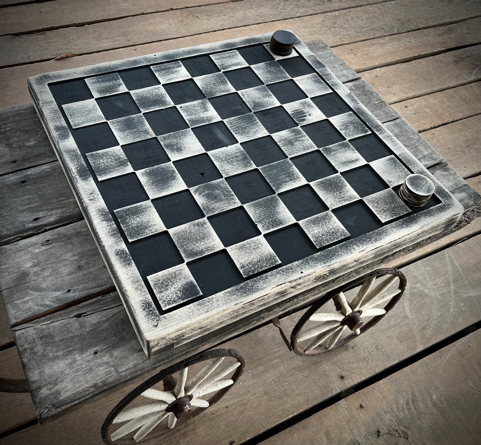 Wood Carved Checker Board Game: Rustic Distressed Decor - Etsy
