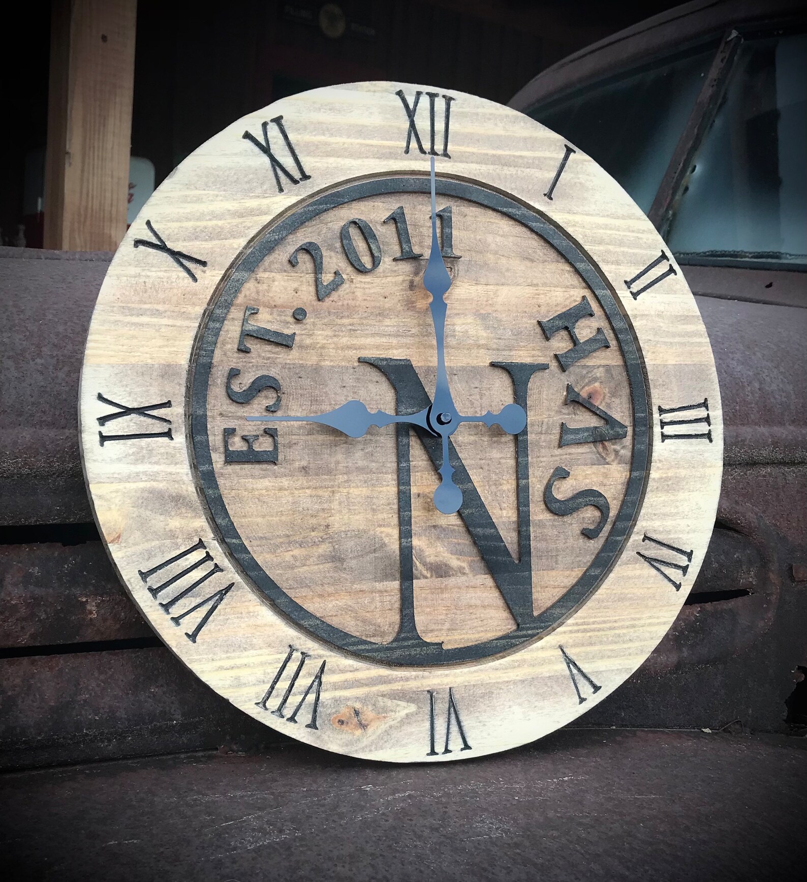 Wood Carved Monogram Personalized Clock - Etsy