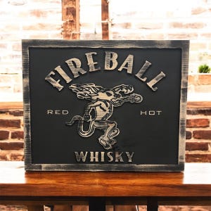 Fireball Whisky Wood Carved Sign Red Hot Cinnamon Whisky - Etsy