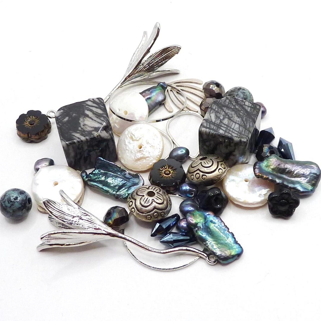 Silver Grey Black Bead Mixture 27g Natural Bead Mix for Jewelry Making ...