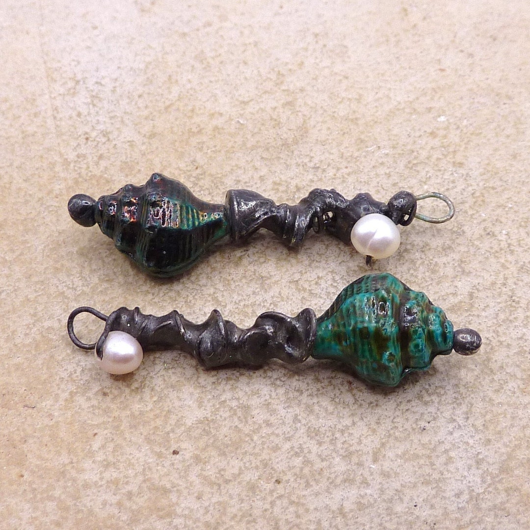 2 Soldered Earring Charms With Czech Glass Sea Snail Beads and - Etsy