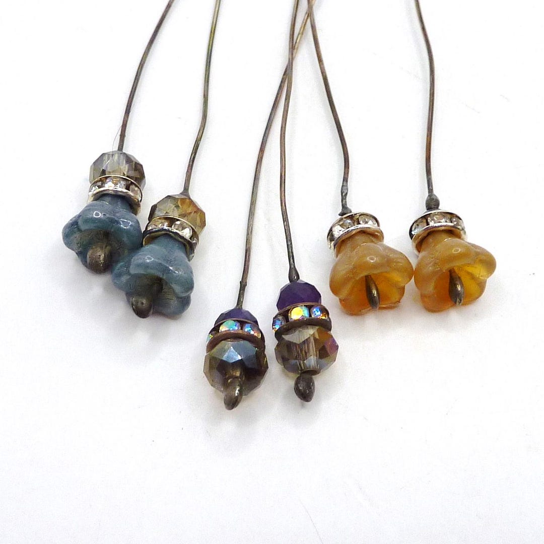 6 Simple Sparkly Soldered Czech Glass Bead Head Pins Artisan Components ...