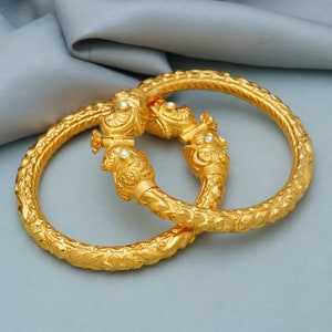 22k 22kt Yellow Gold Hallmarked Bangle Bracelet Indian Jewelry, Amazing Vintage Style Elephant ...