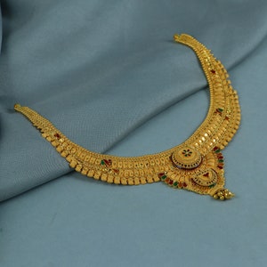 22k Yellow Gold Necklace, Indian Gold Necklace, Indian Gold Jewelry ...