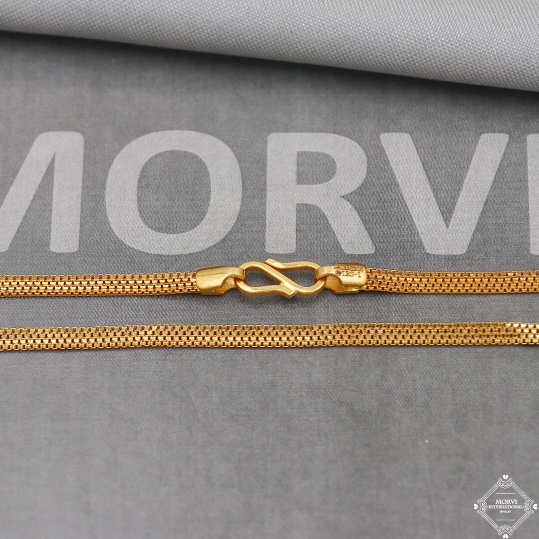 22k Yellow Gold Chain Necklace Box Style for Men Women Anniversary ...