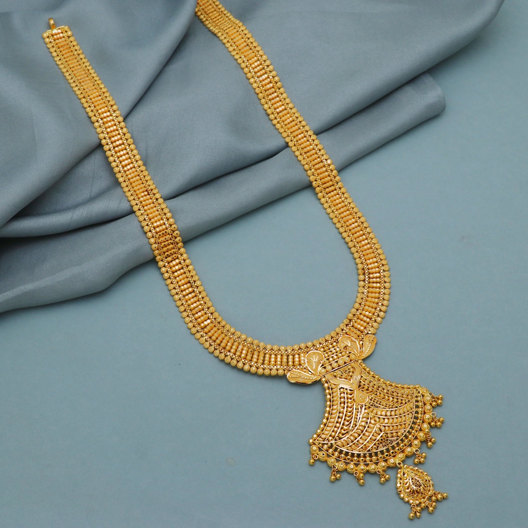 22k Yellow Gold Earrings Necklace Set Gift , All Sizes, 22k Karat 22kt 22ct Indian Gold Handmade ...