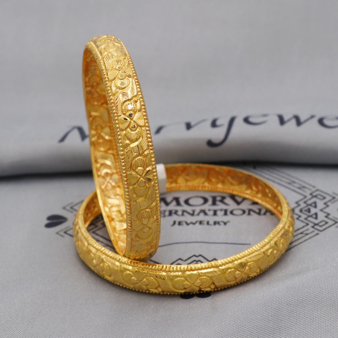 Pure 22k Gold Bangles Indian Handmade Vintage Design, Traditional ...